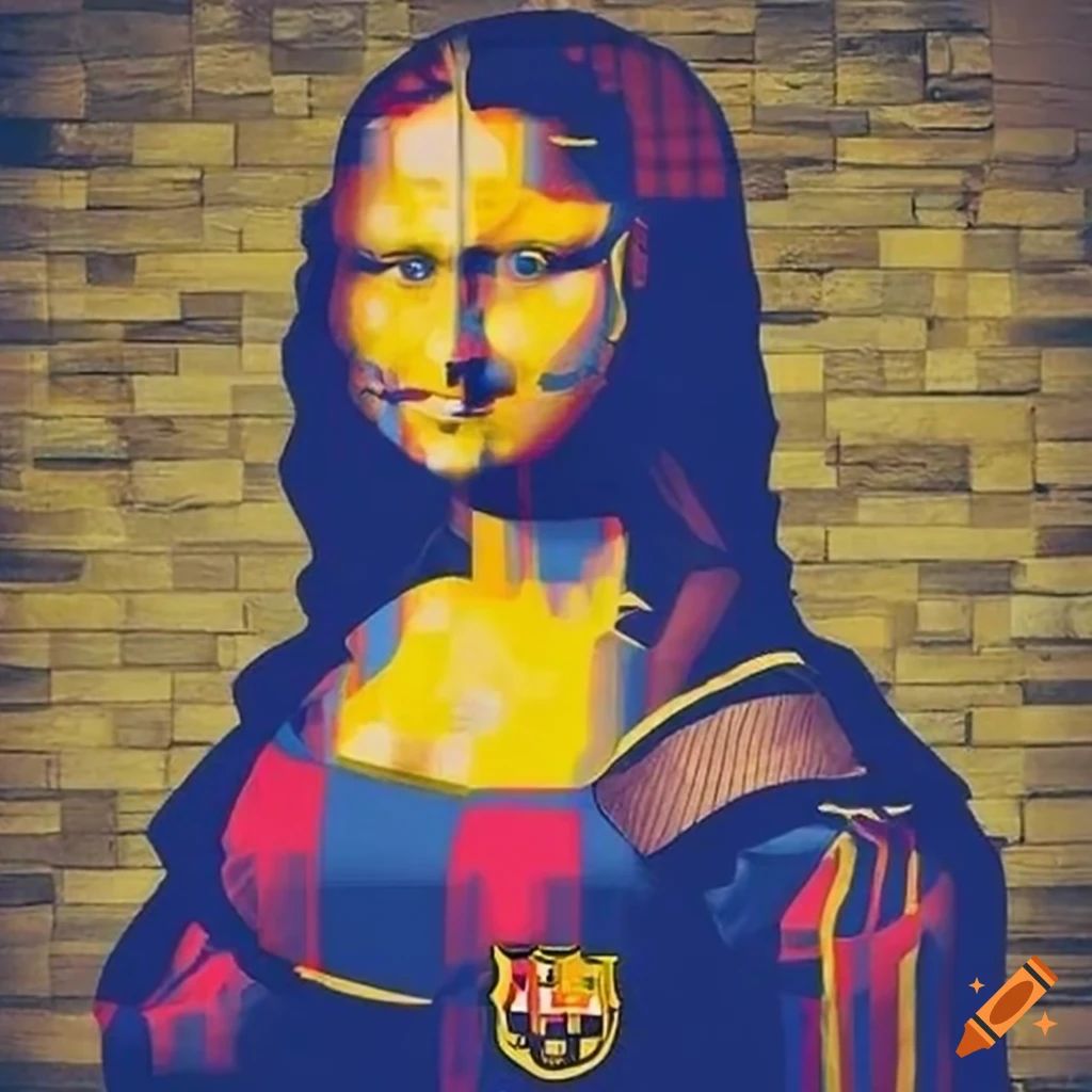 Artistic mona lisa in a fc barcelona jersey on Craiyon