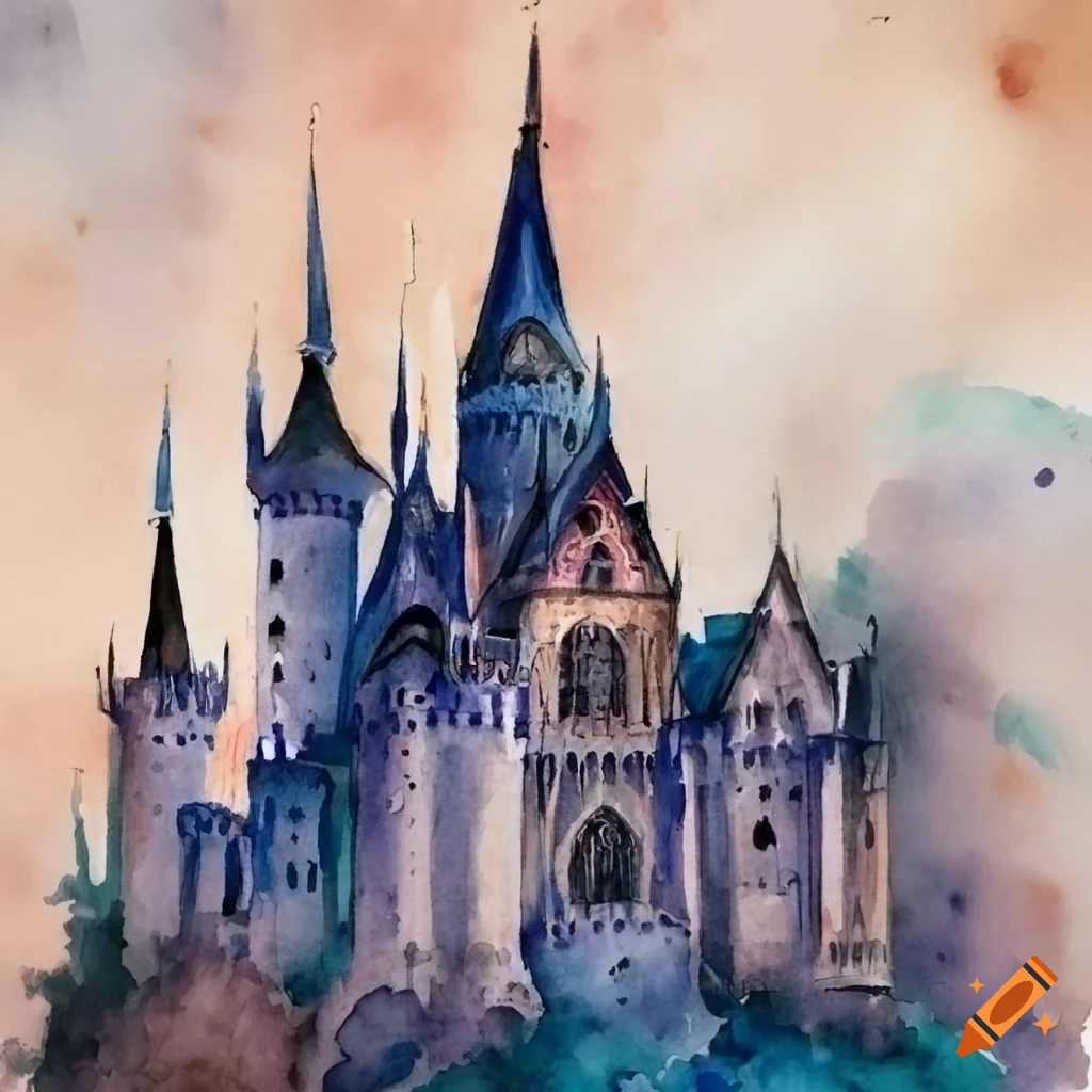 Gothic castle in a watercolor painting on Craiyon
