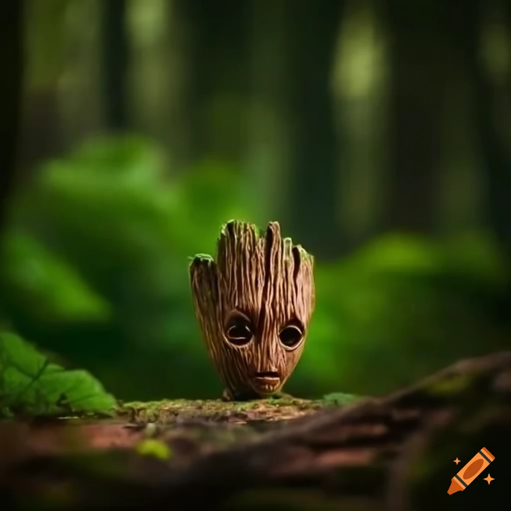 Groot hidden in lush forest foliage on Craiyon