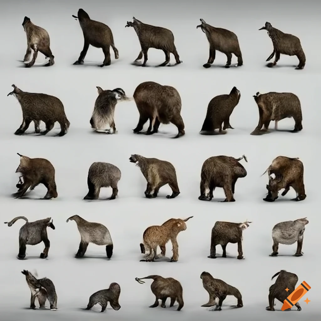 Grid of mammals' scientific names on a white background on Craiyon