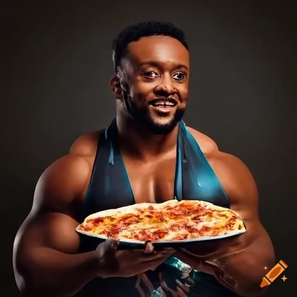 Wwe star big e eating pizza with a bear in a friendly stable setting on ...