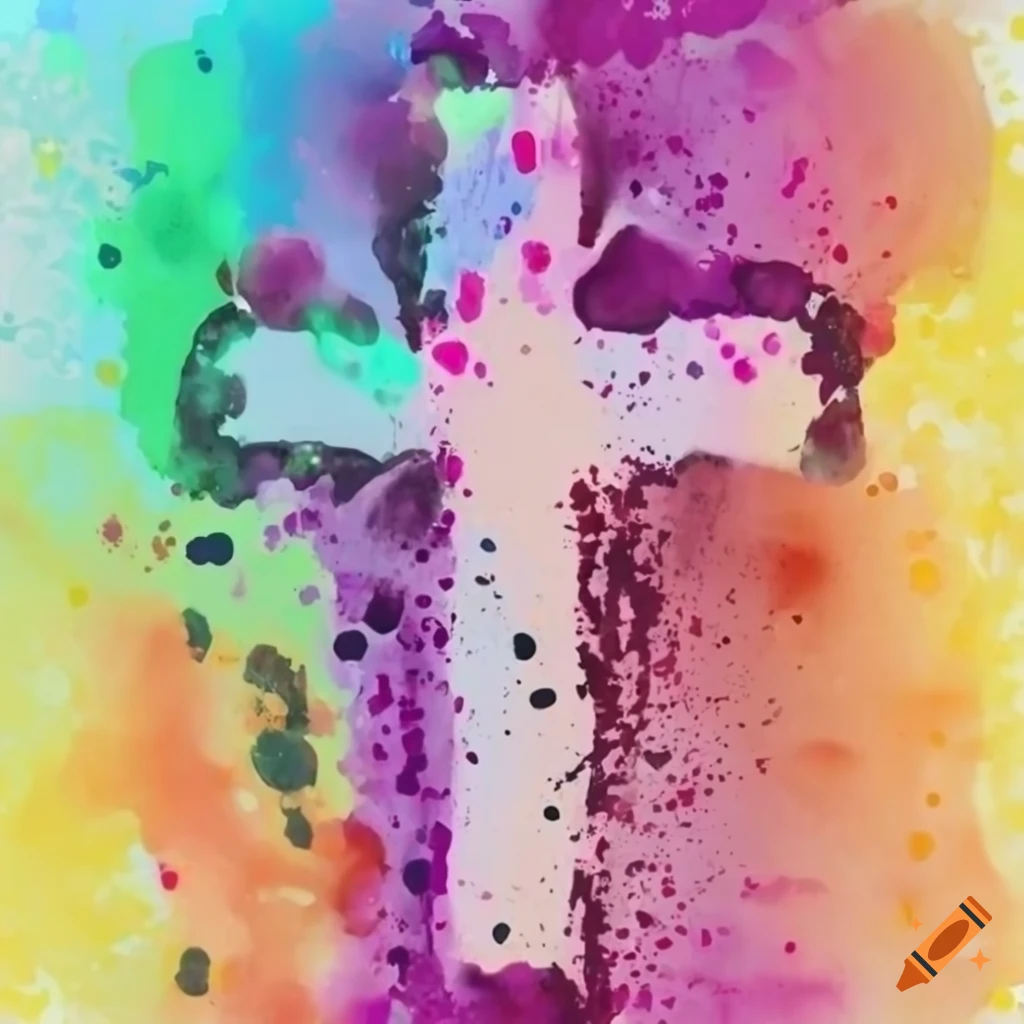 Colorful watercolor splatter pastel cross on transparent background on ...