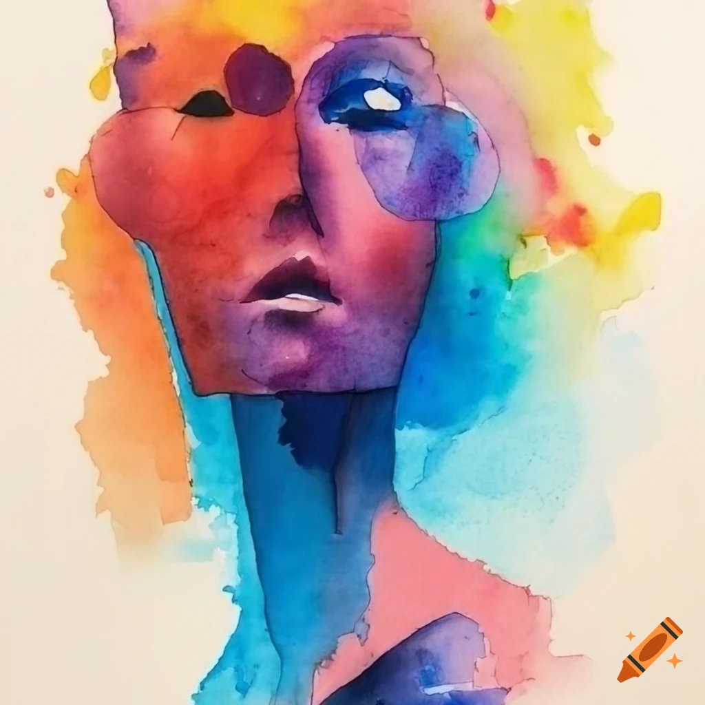 Vivid watercolor art inspired by George Braque, featuring two people ...