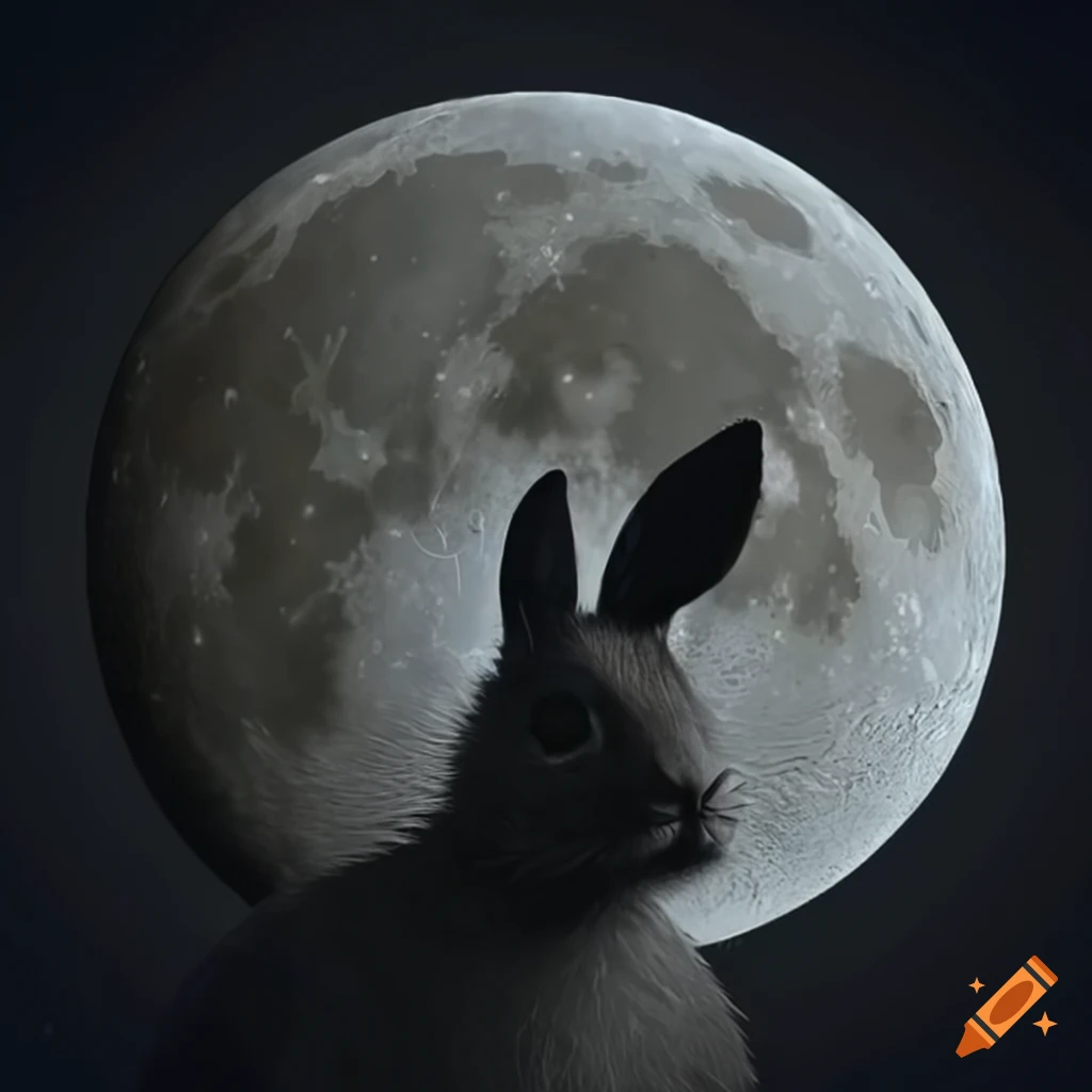 Moon with a rabbit's head engraving on Craiyon