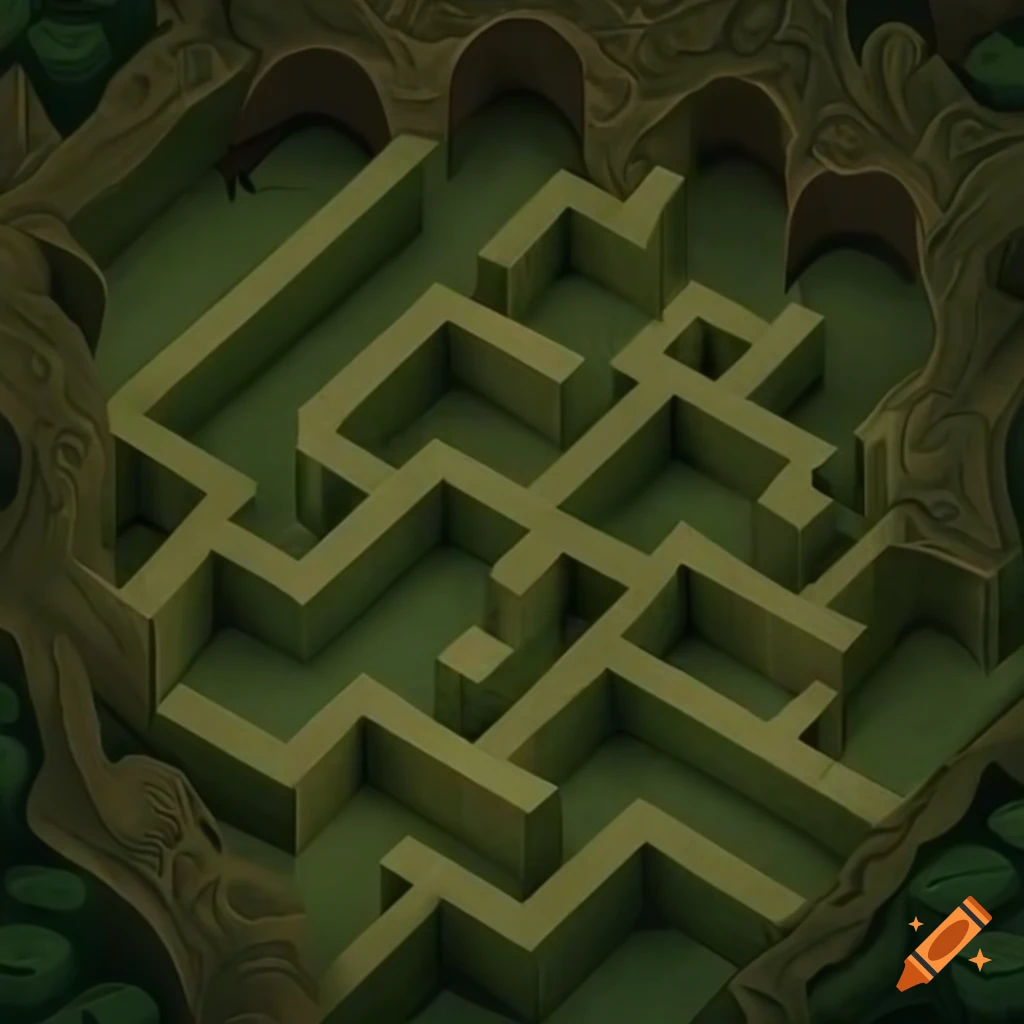 Escher-style maze in a forest setting on Craiyon