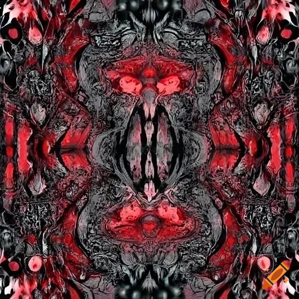Harmonious pattern with emotional armor design in red, black, and white ...