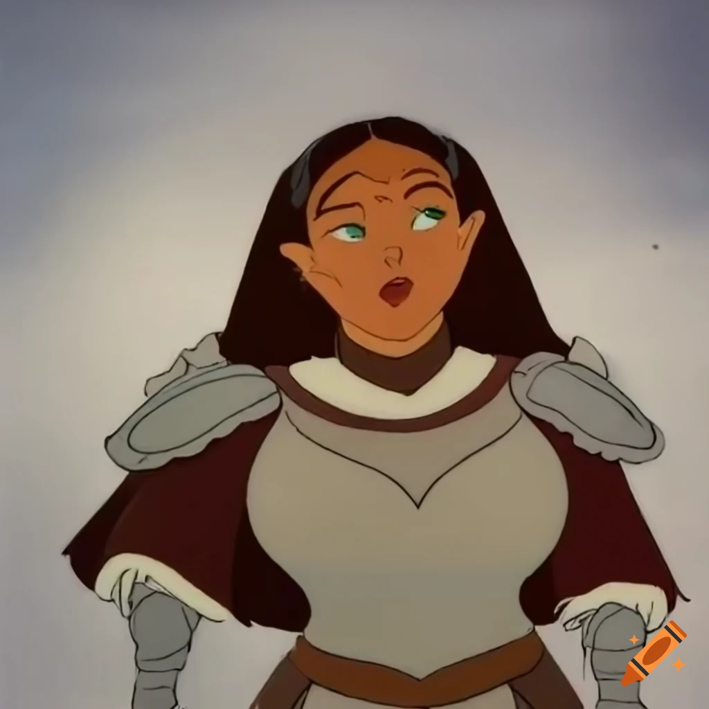 Portrait of a beautiful black female dwarf in armor in Disney cel ...