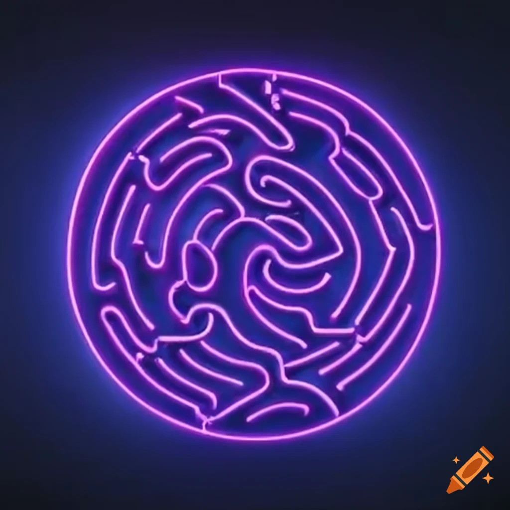 Neon labyrinth sign in the shape of a cloud on Craiyon