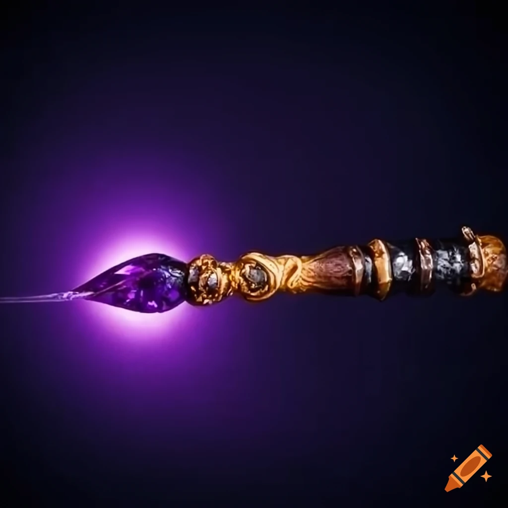 Intricately crafted wand with amethyst and diamond tip in a fantasy ...