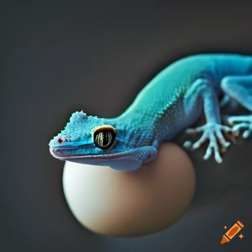Blue gecko guarding white eggs on Craiyon