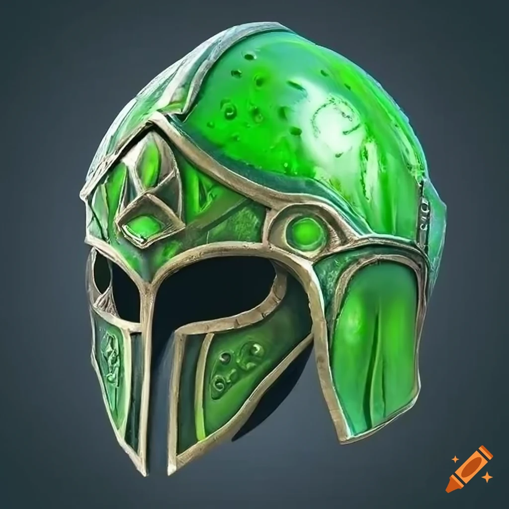 Mythic fantasy green earth helmet on Craiyon