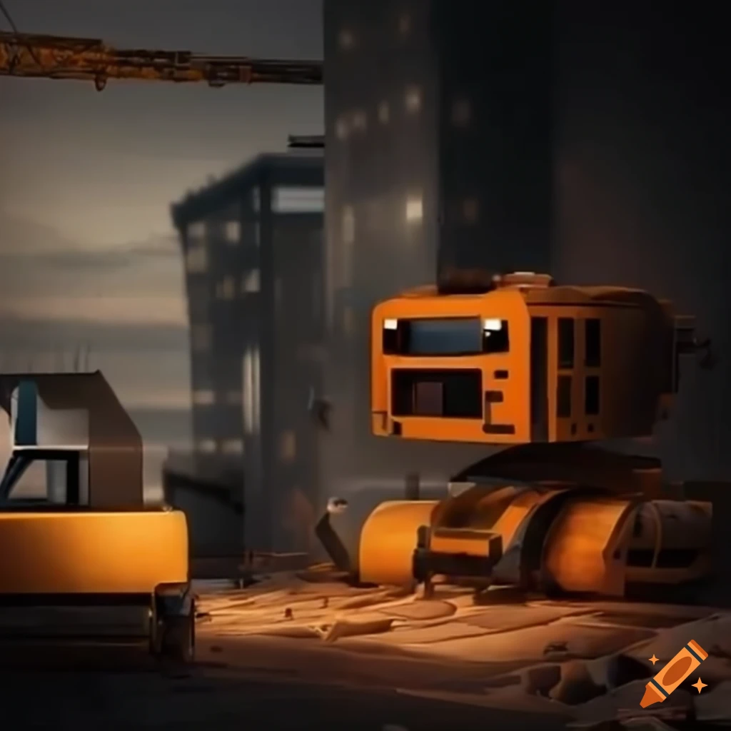 Ai construction robots building a structure in a construction yard on ...