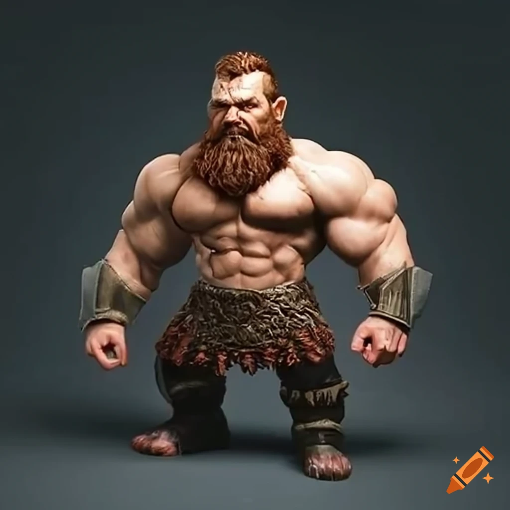 Muscular bearded viking dwarf in a brute pose on Craiyon