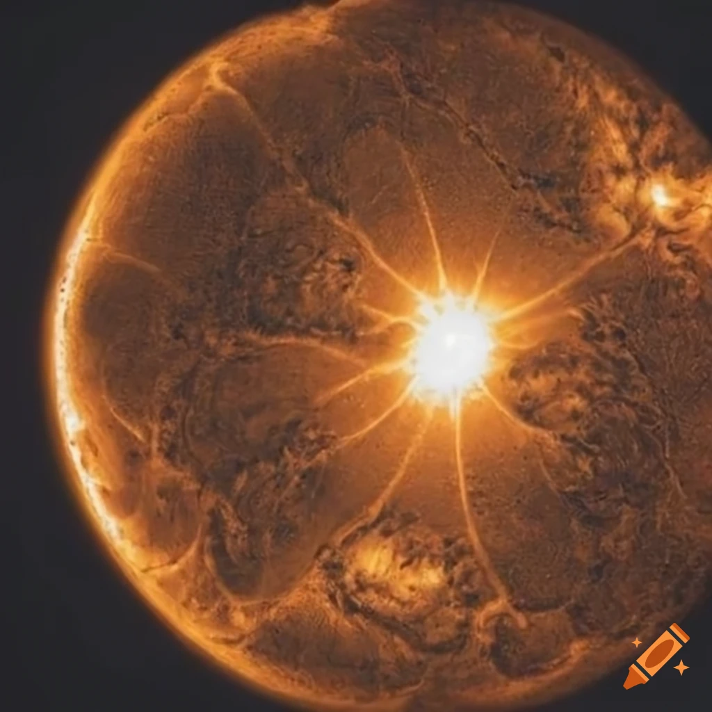 Close-up of the sun's intricate surface and sunspots on Craiyon