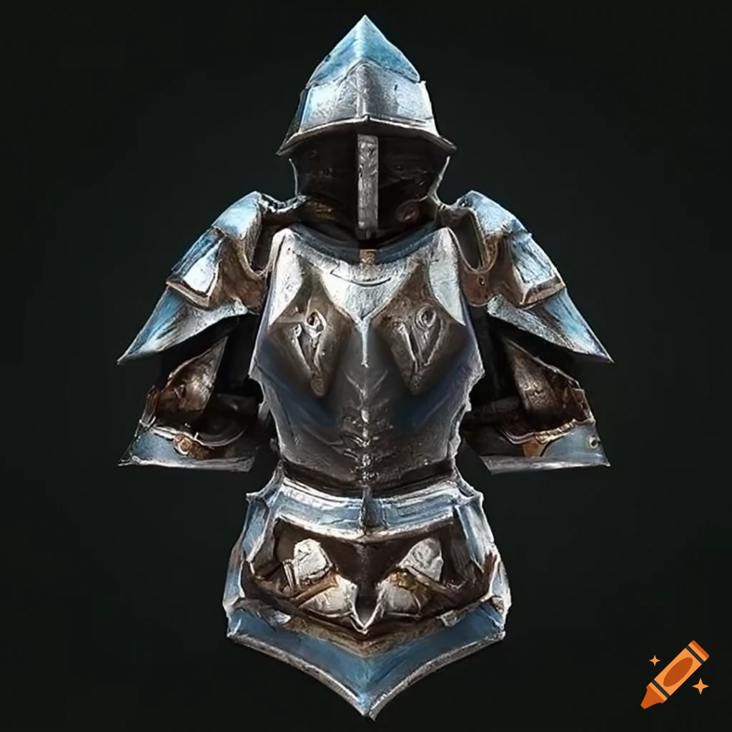 Front view of magic-lacquered adorned armor on Craiyon