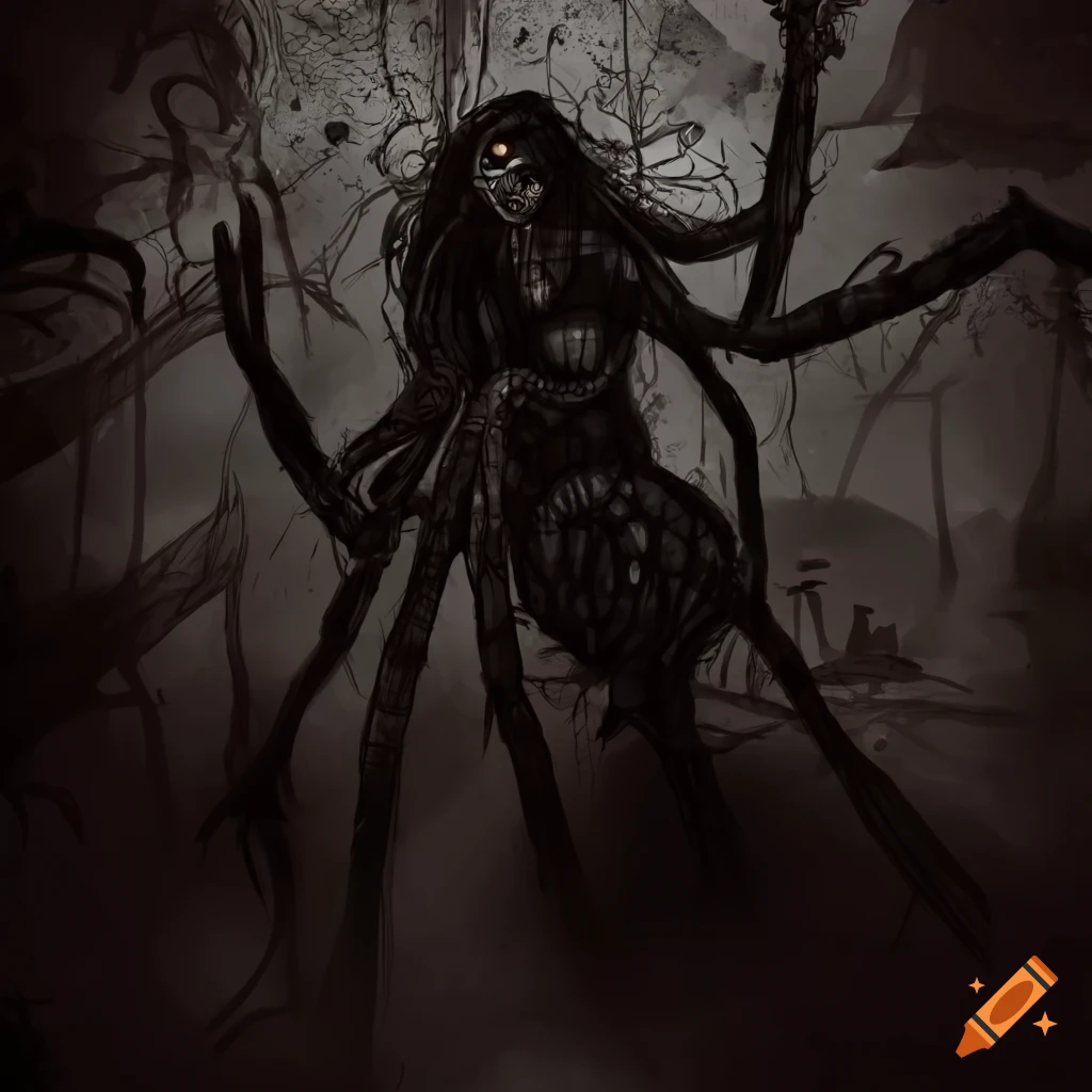 Intricately-detailed illustration of an anthropomorphic spider woman in ...