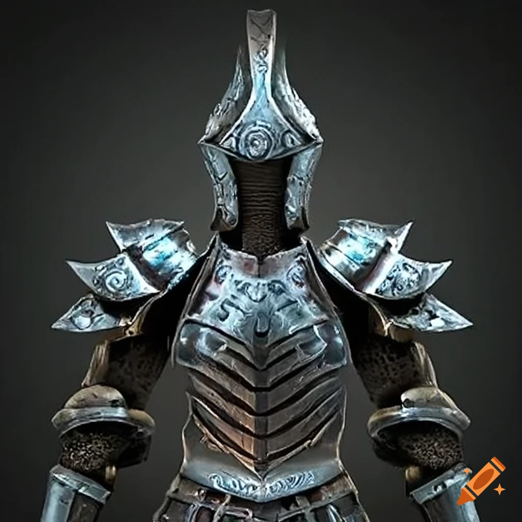 Front view of adorned magic lacquered armor on Craiyon