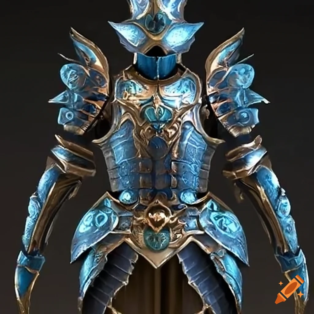 Front view of adorned magic platina armor on Craiyon