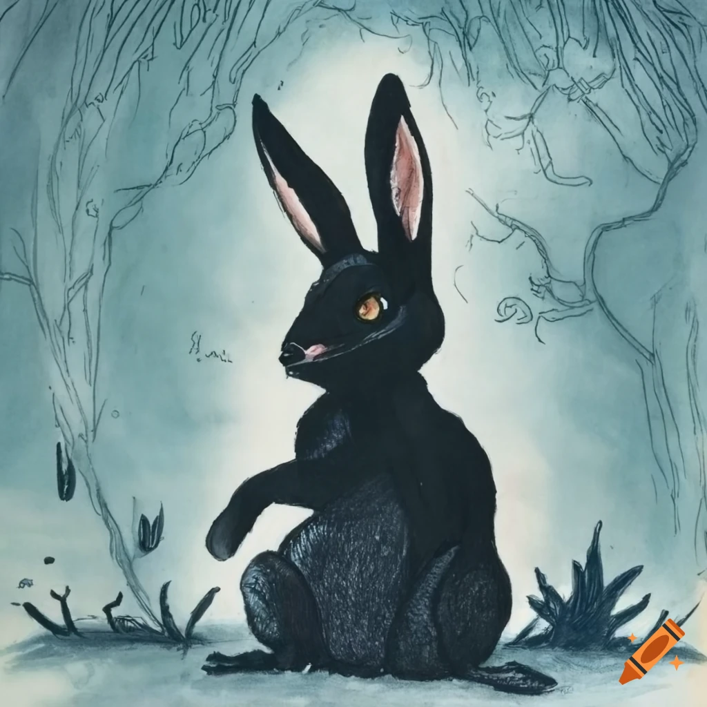 Ink drawing of the black rabbit of inle from watership down on Craiyon
