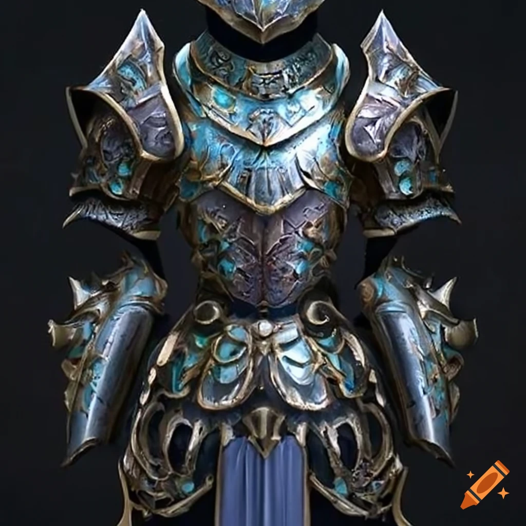 Front view of adorned magic armor on Craiyon