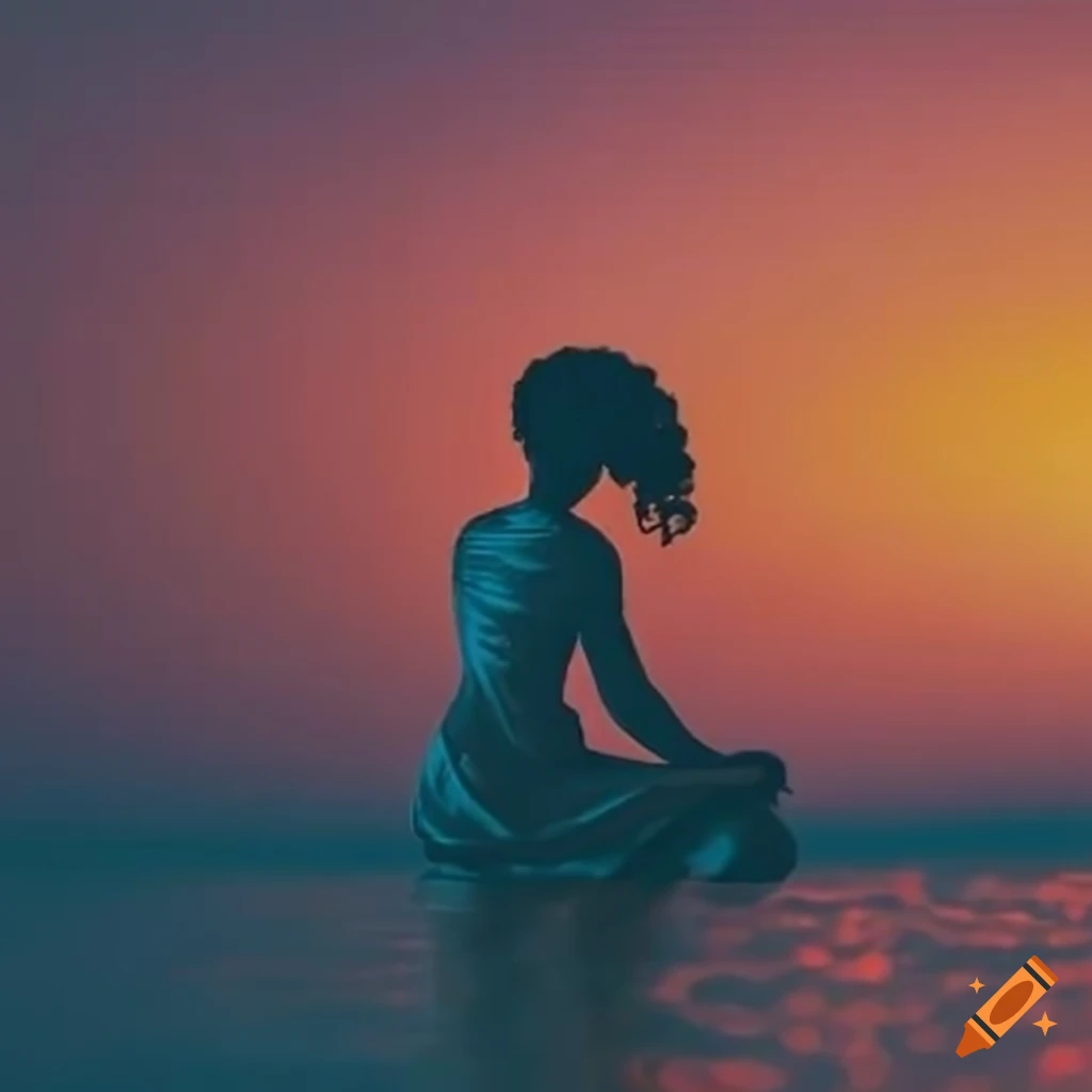 Black girl staring at the sunrise on Craiyon