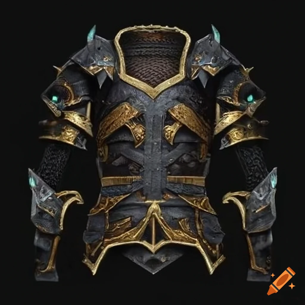 Front view of magic hide armor set with decorations on Craiyon