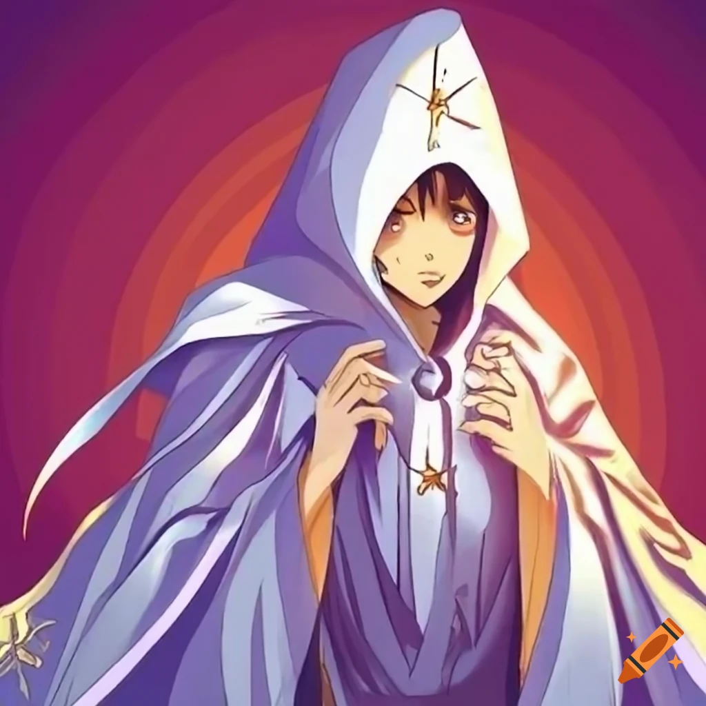 Hooded mage in white and gold robes on Craiyon