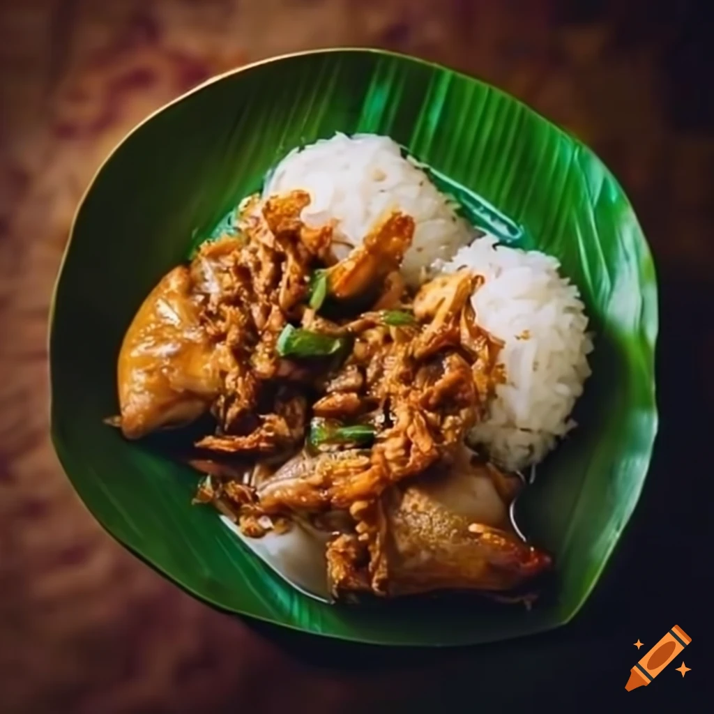 Authentic filipino dish: steamed rice wrapped in banana leaves with ...