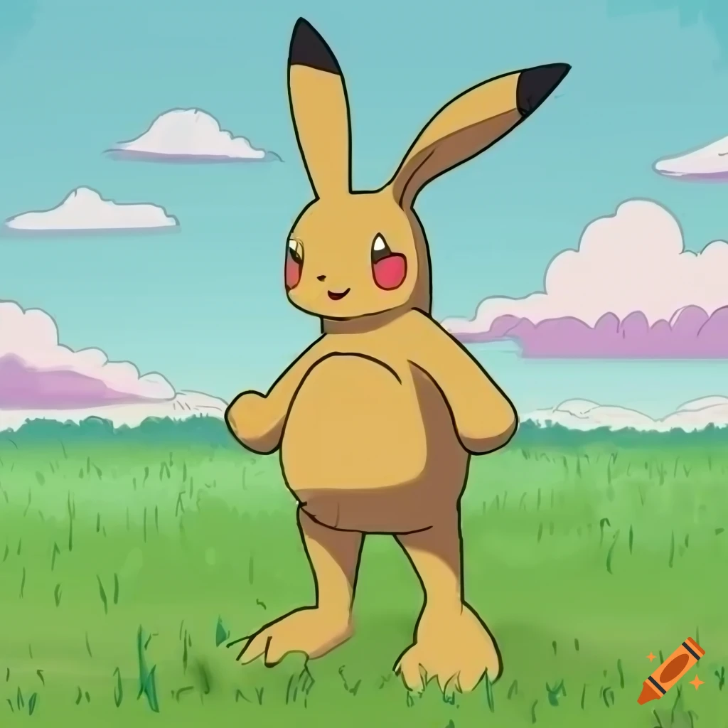 Adorable tall anthropomorphic bunny Pokemon on grassland on Craiyon