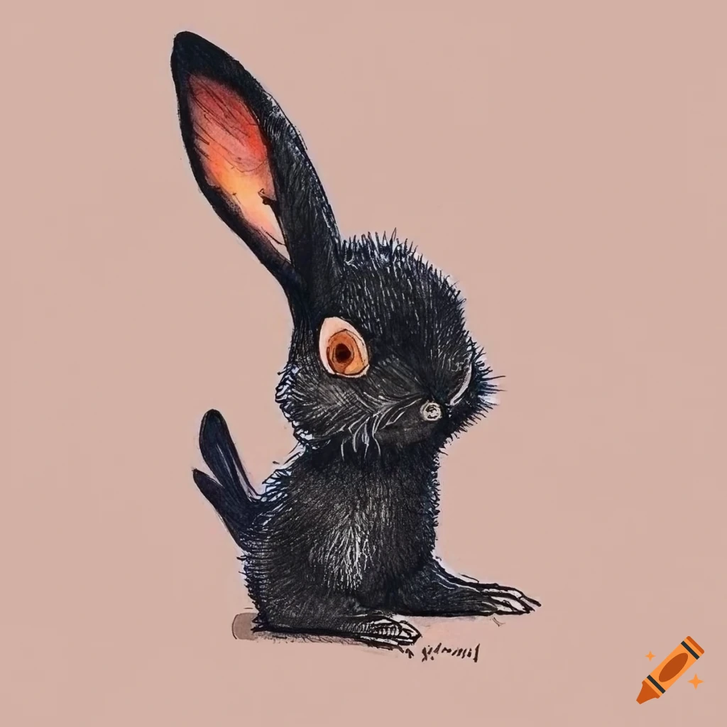 Ink drawing of the black rabbit from watership down on Craiyon