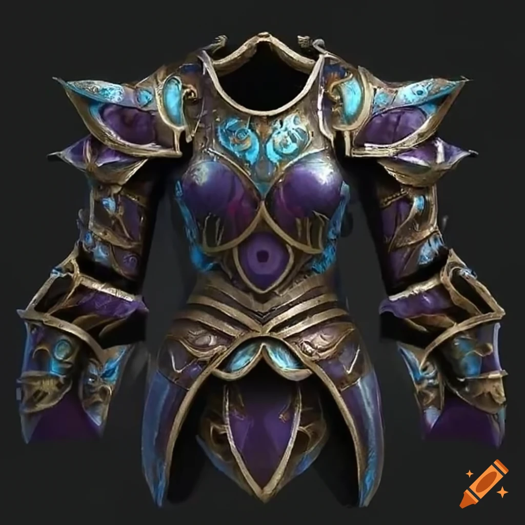 Front view of adorned magic armor on Craiyon