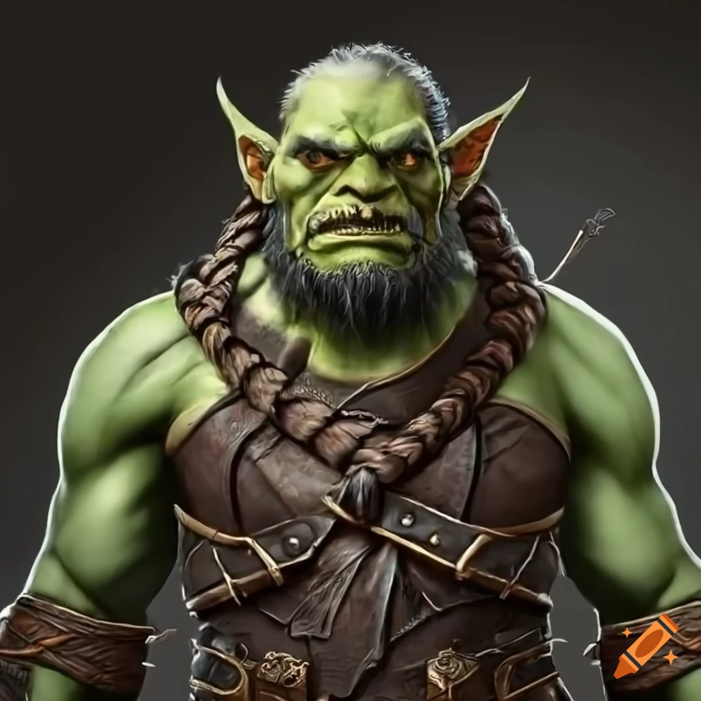 Human-like orc in leather armor with long black braids on Craiyon