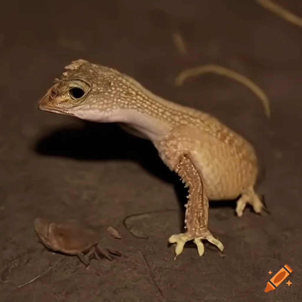 Unique quadrupedal reptile with egg-shaped head and sharp teeth on Craiyon
