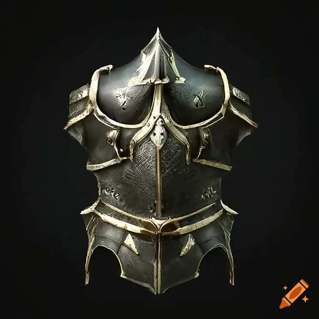 Front view of ornate magic armor on Craiyon