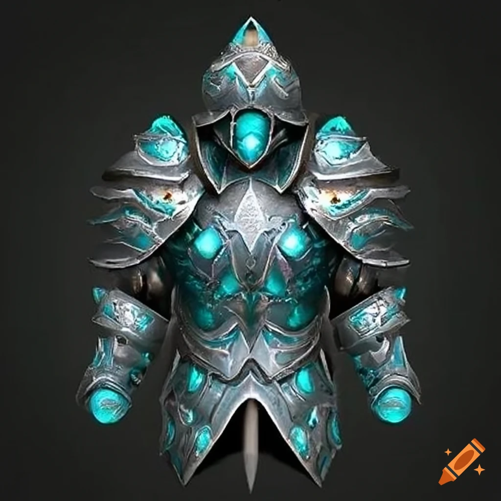 Front view of adorned magical strength armor on Craiyon