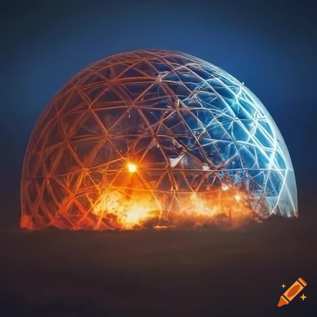 Environmental dome exploding in the english countryside at night on Craiyon