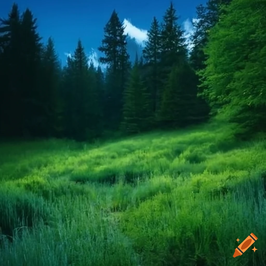 Forest, meadow, mountains clearing on Craiyon