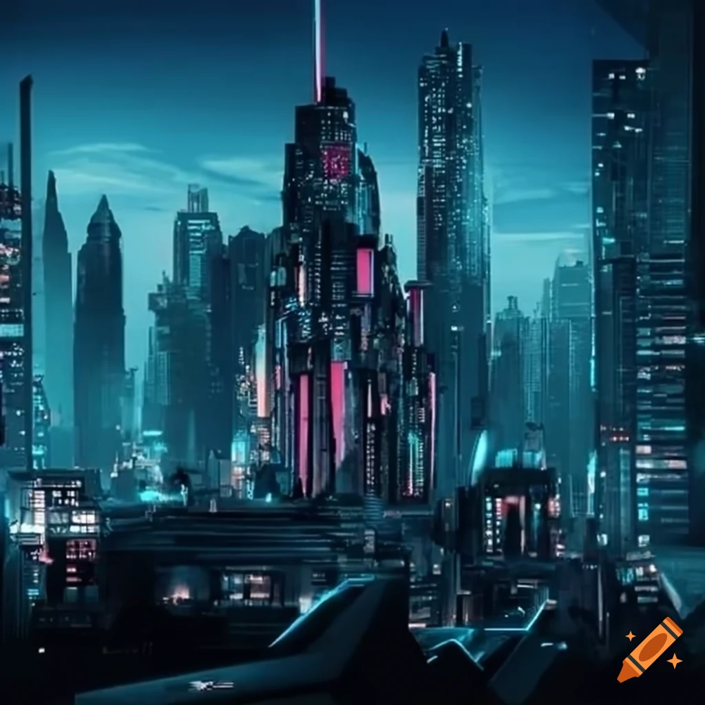 Cyber cityscape on Craiyon