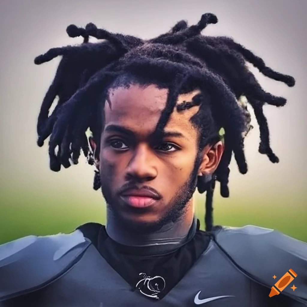 Athletic black man with dreads playing football on Craiyon