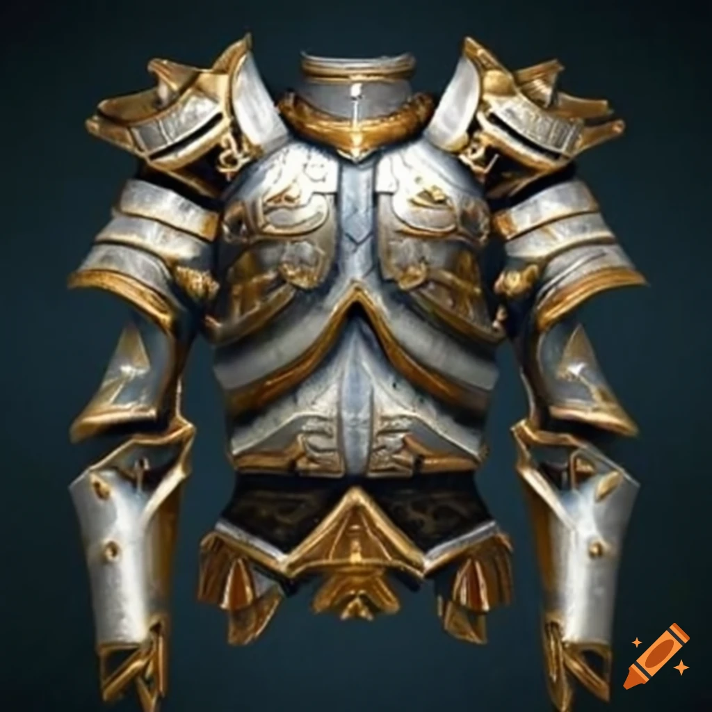 Front view of magic platinum armor on Craiyon