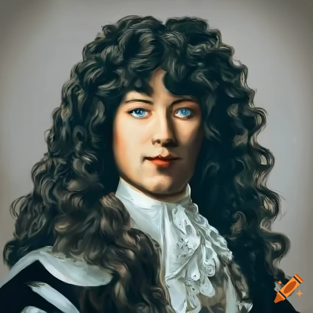 Handsome man with long wavy black hair in 17th Century attire at ...