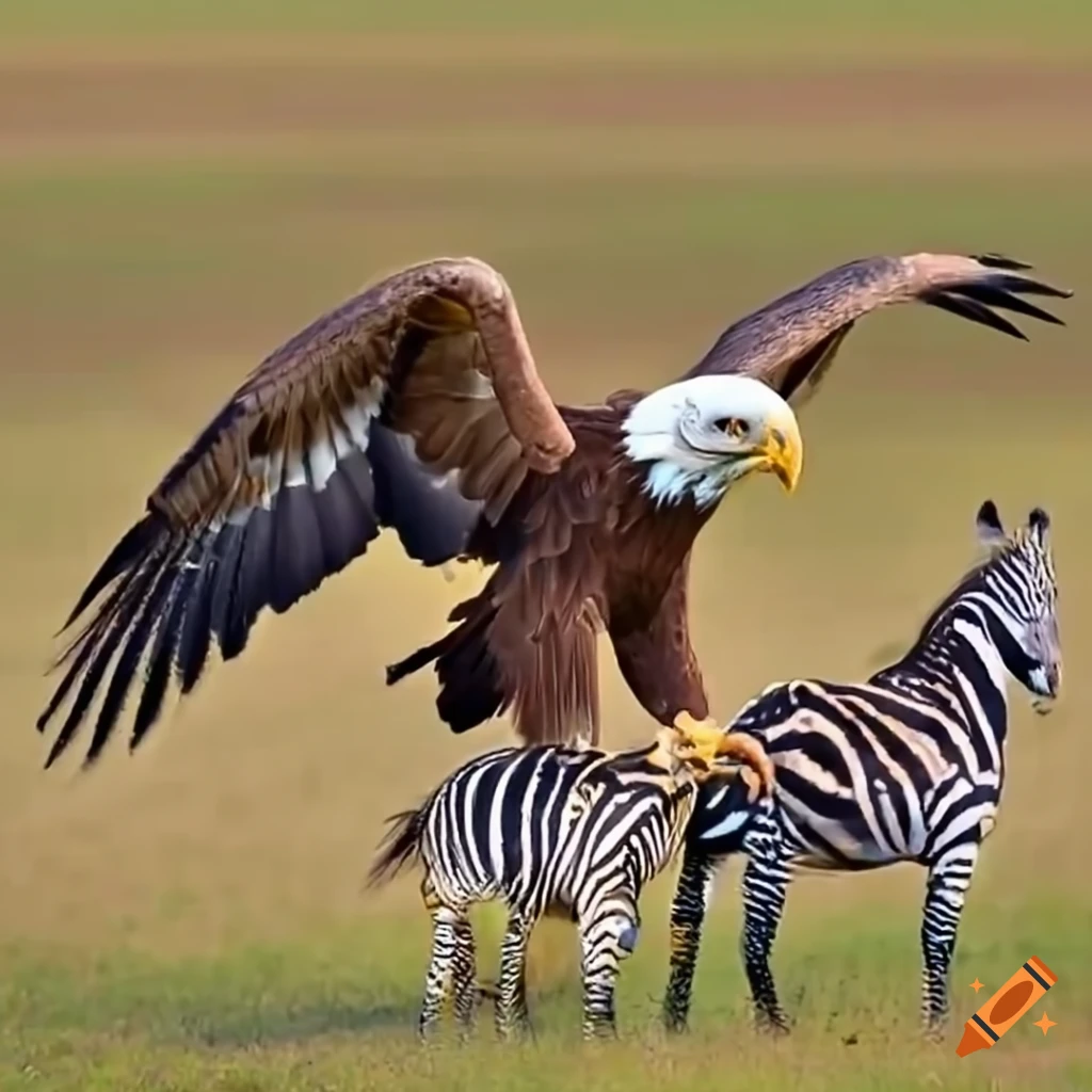 Eagle winning a fight against a zebra on Craiyon