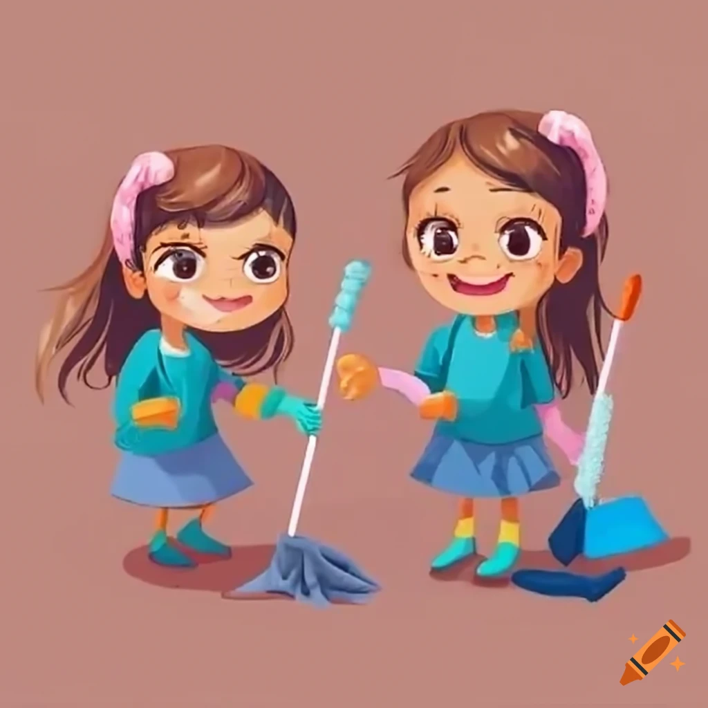 Two girls cleaning the classroom on Craiyon