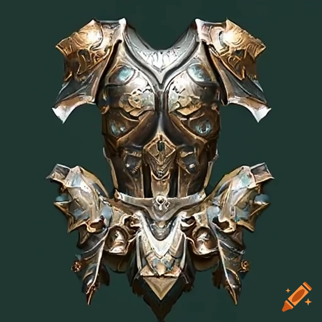 Front view of a magical strength armor on Craiyon