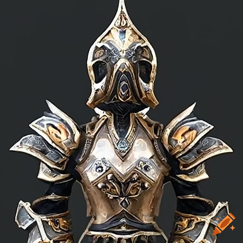 Front view of adorned magic platina armor on Craiyon
