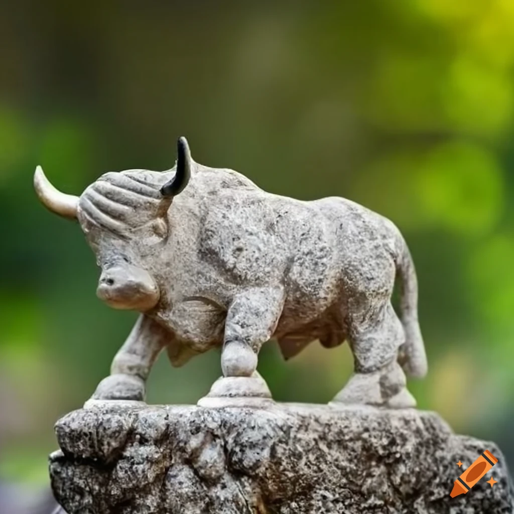 Stone carving of ancient bull figurines on Craiyon