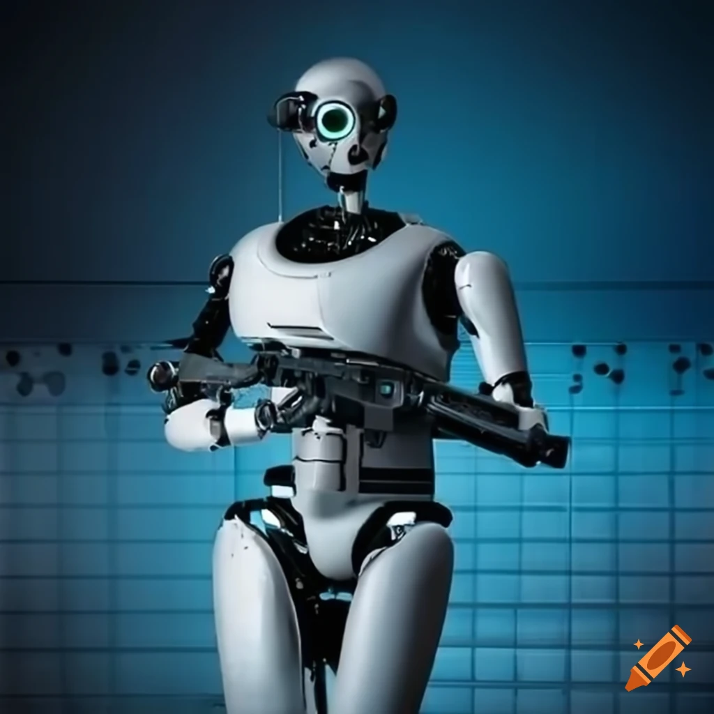 Humanoid robot with advanced ai holding a rifle on Craiyon