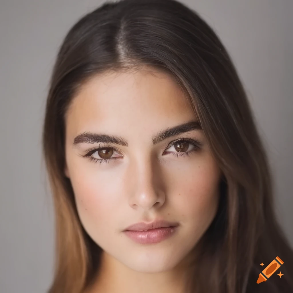 Portrait of a beautiful 22-year-old woman with brown eyes on Craiyon