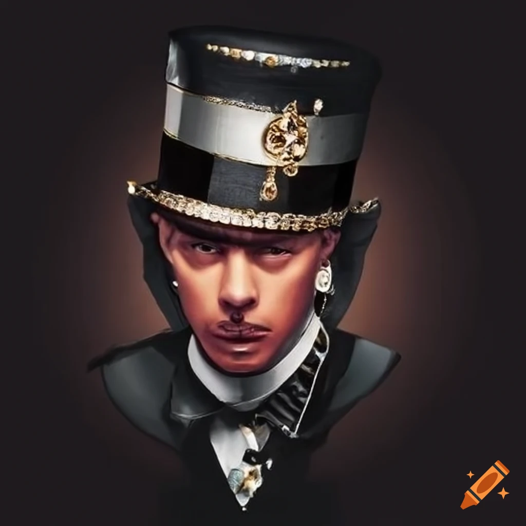 Man wearing top hat and rap bling accessories on Craiyon