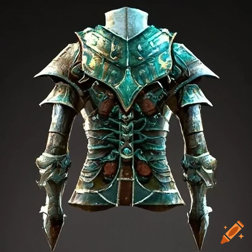 Front view of adorned magic hide armor set on Craiyon